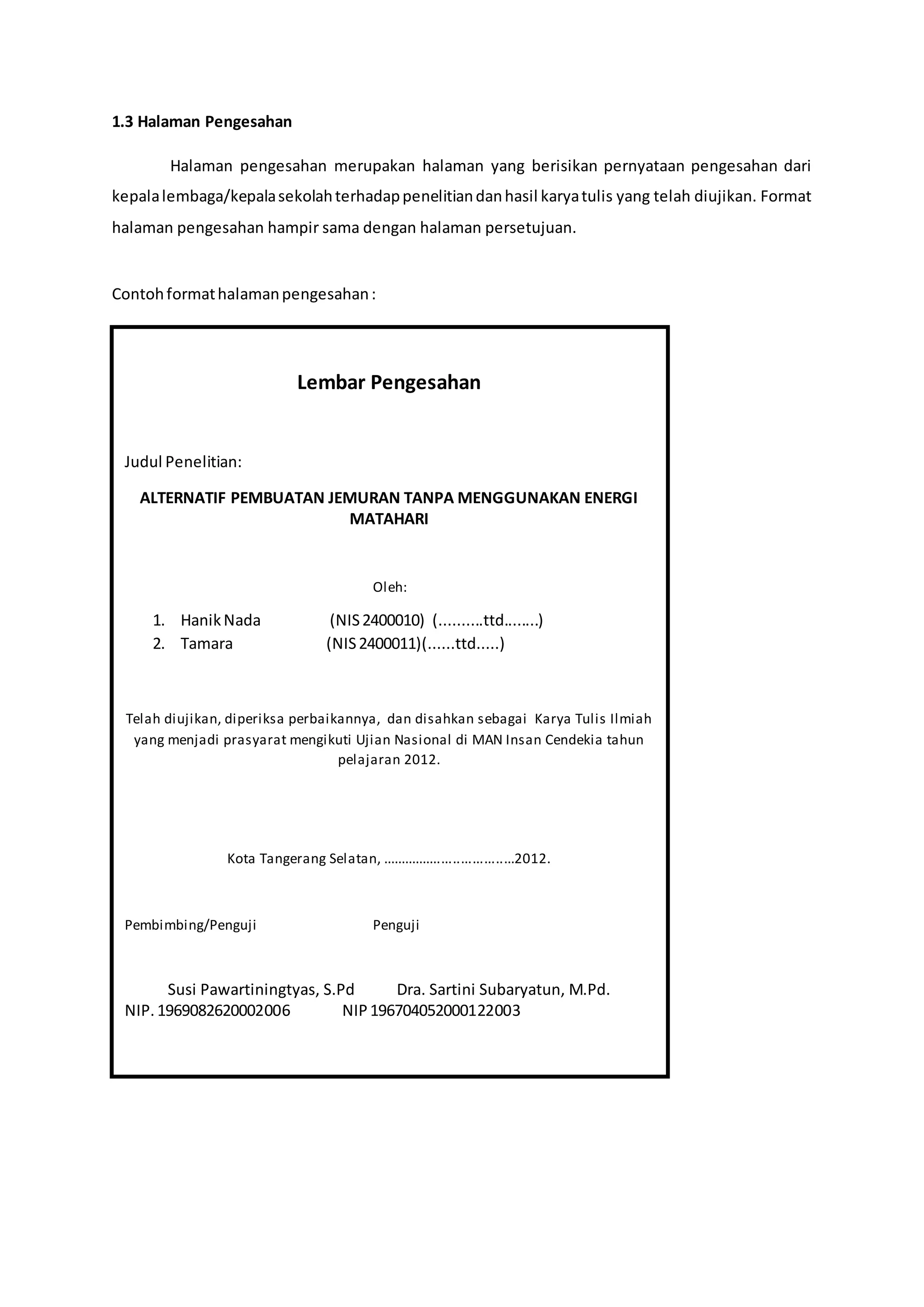 CONTOH FORMAT COVER UNTUK KIR | DOCX