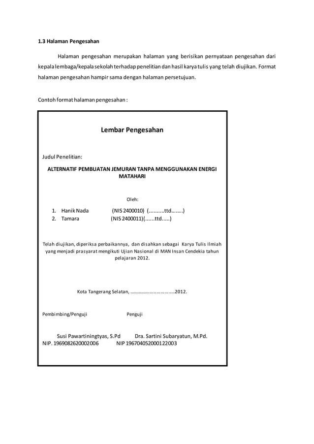 CONTOH FORMAT COVER UNTUK KIR | DOCX