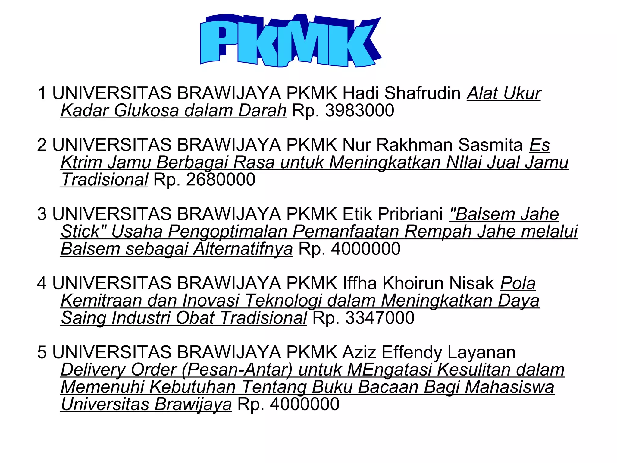Contoh contoh judul pkm yang diterima | PPT