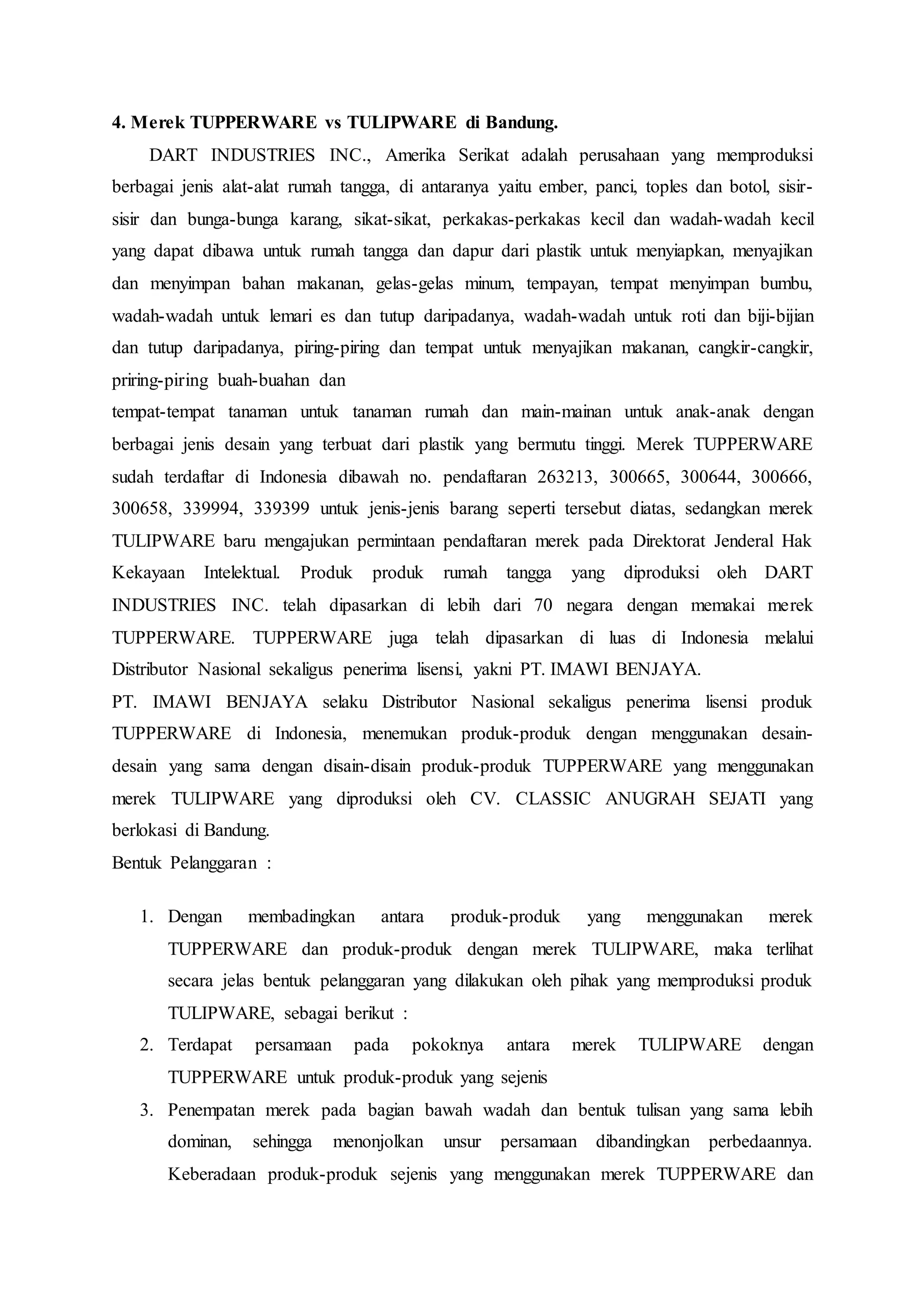 Contoh contoh kasus pelanggaran hak merek (tugas 4) | DOCX