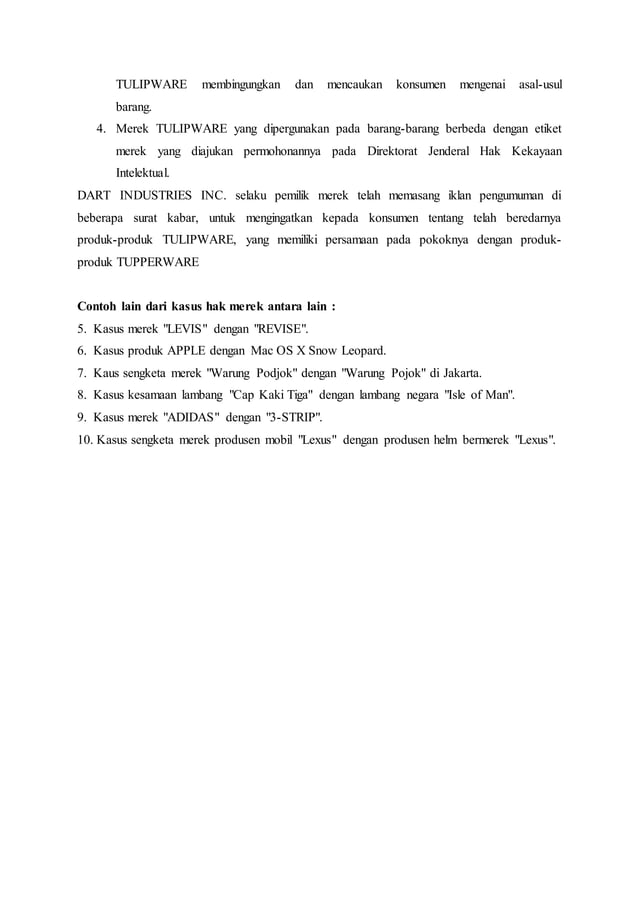 Contoh contoh kasus pelanggaran hak merek (tugas 4) | PDF