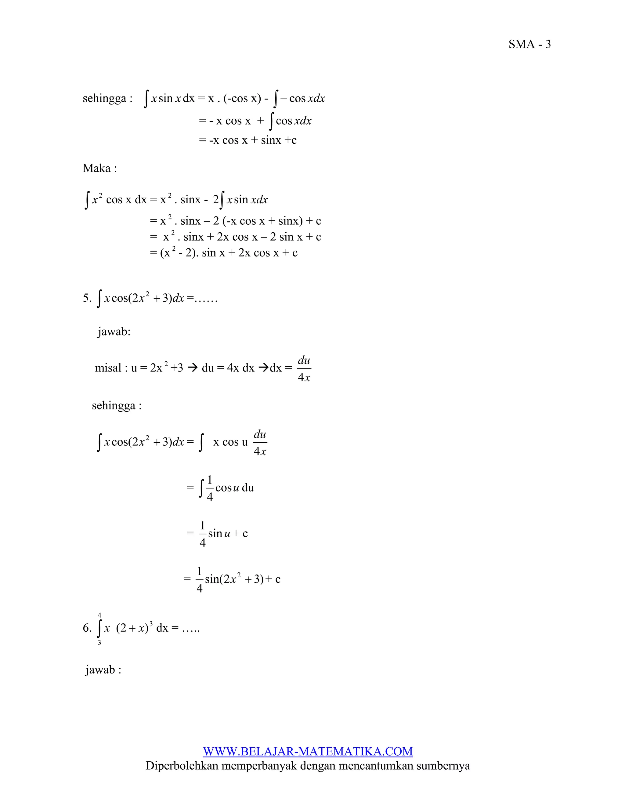 Contoh contoh soal dan pembahasan integral | PDF