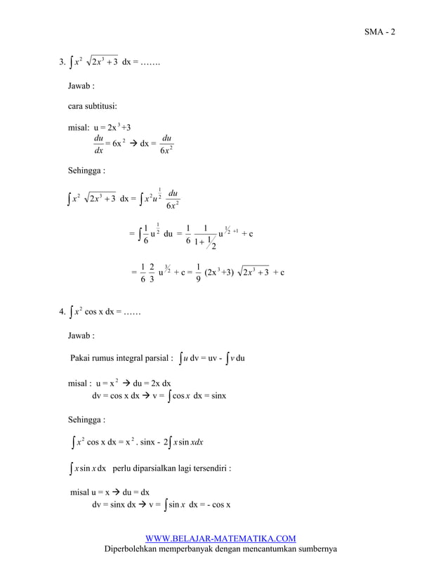 Contoh contoh soal dan pembahasan integral | PDF