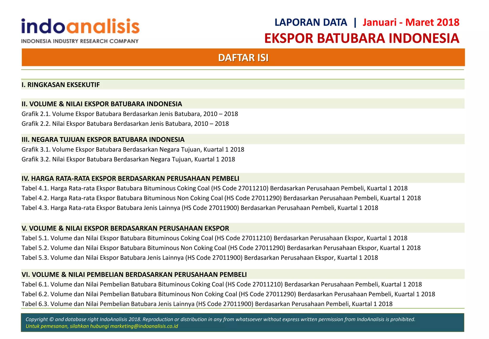 Laporan Data Ekspor Batubara Indonesia - Kuartal 1 2018 | PDF