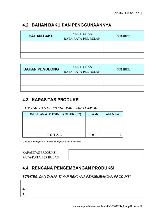 Contoh Proposal Usaha atau Rencana Bisnis | DOC