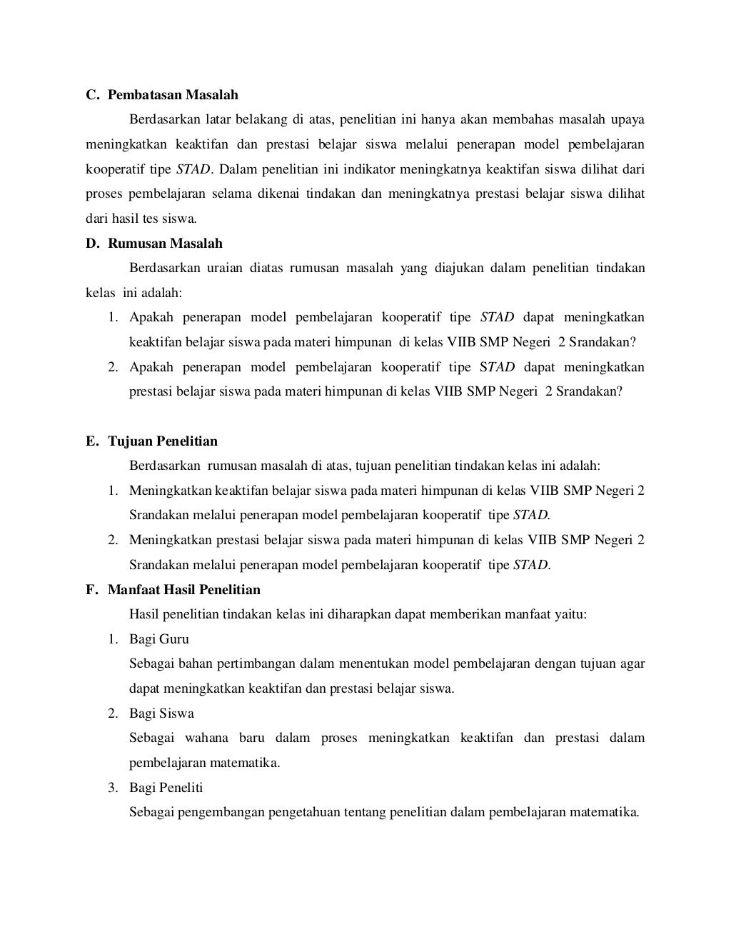 Contoh Proposal Usulan Penelitian Tindakan Kelas