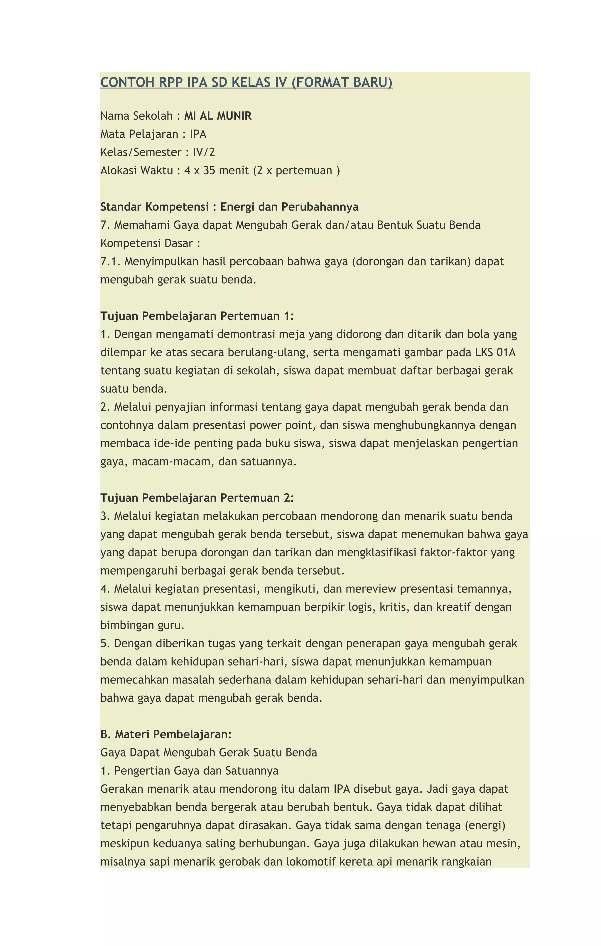 Contoh rpp-ipa-sd-kelas-iv-1 | PDF