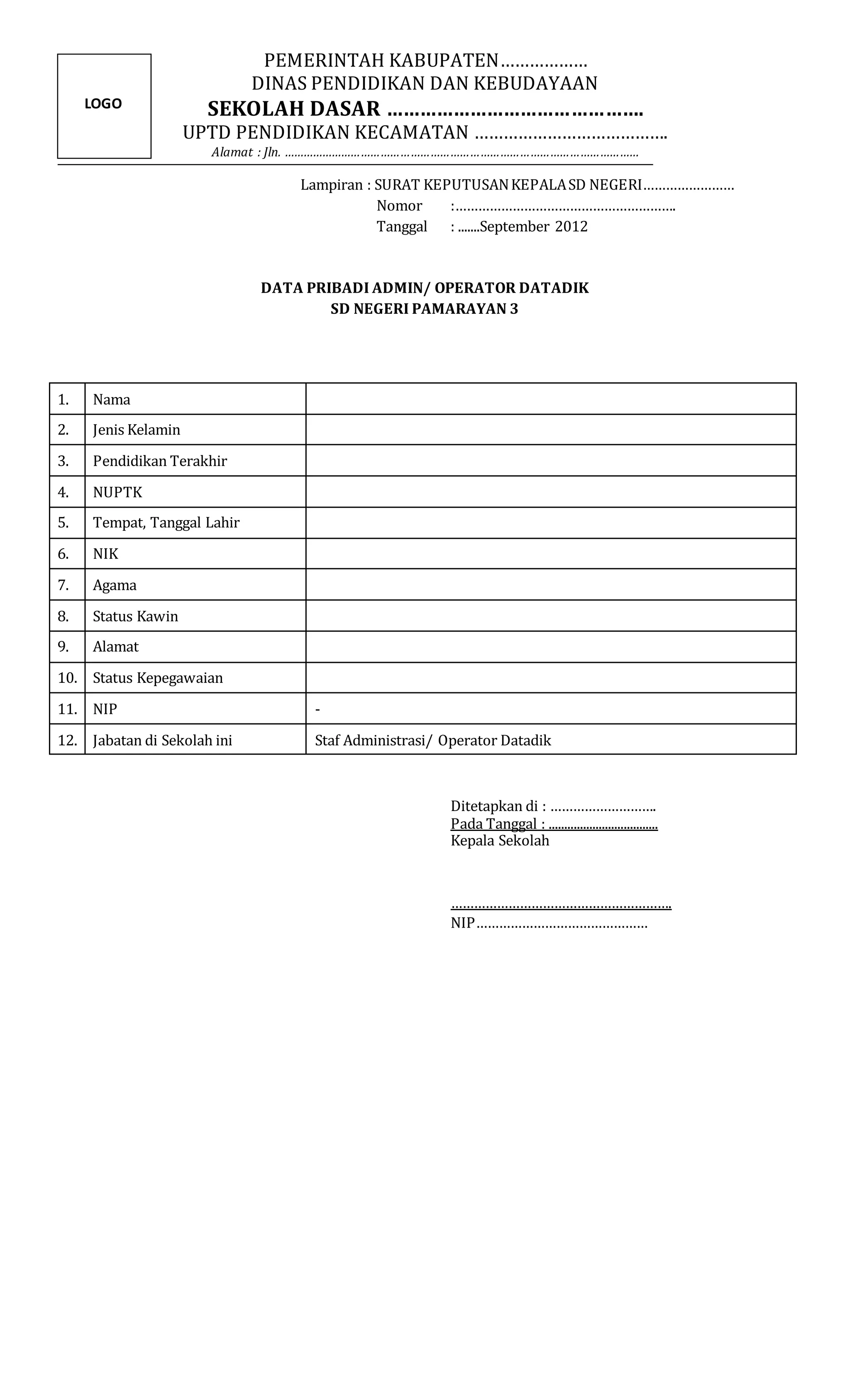 Contoh sk-operator-1 (1) | PDF