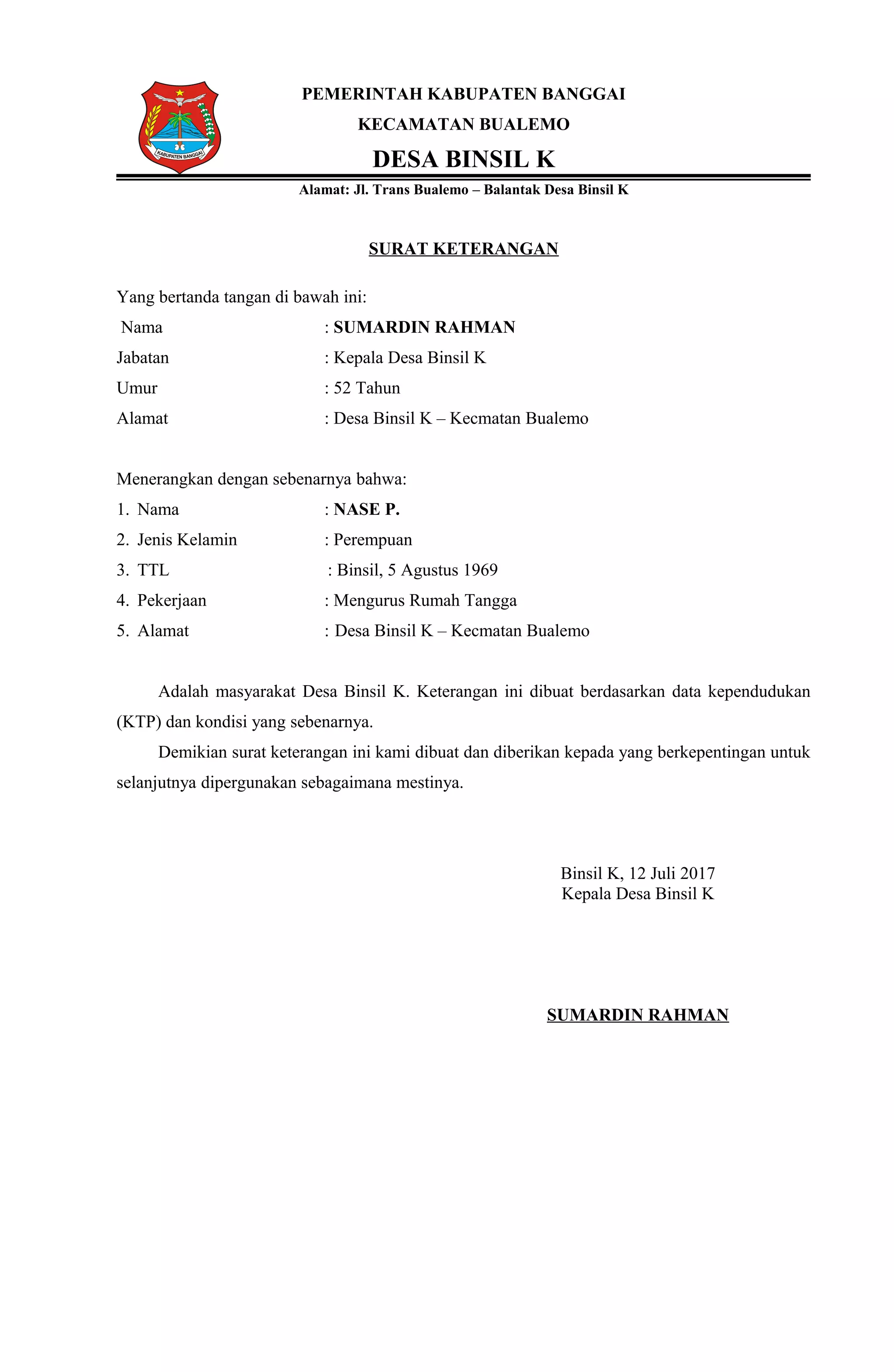 Contoh sktm-kep-desa - copy | PDF