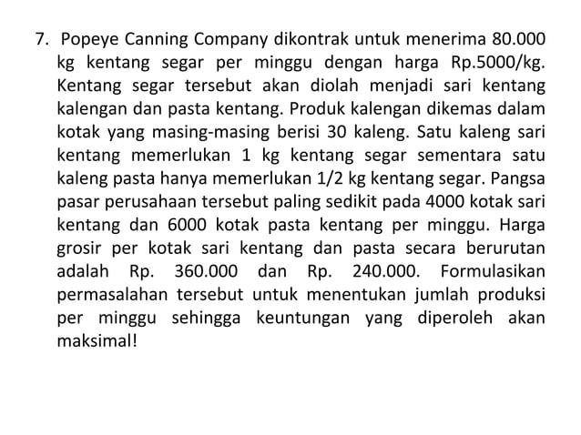 Brian Raafiu teknologi Industry Contoh soal pemograman linier | PPT