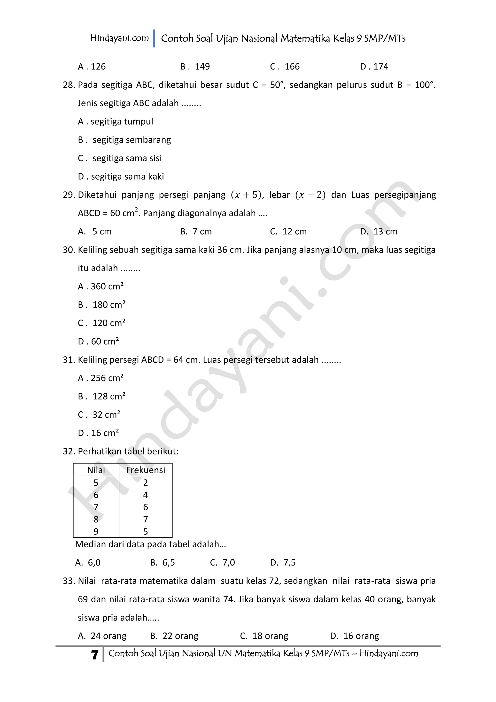 Contoh soal-ujian-nasional-un-matematika-kelas-9-smp-m ts | PDF