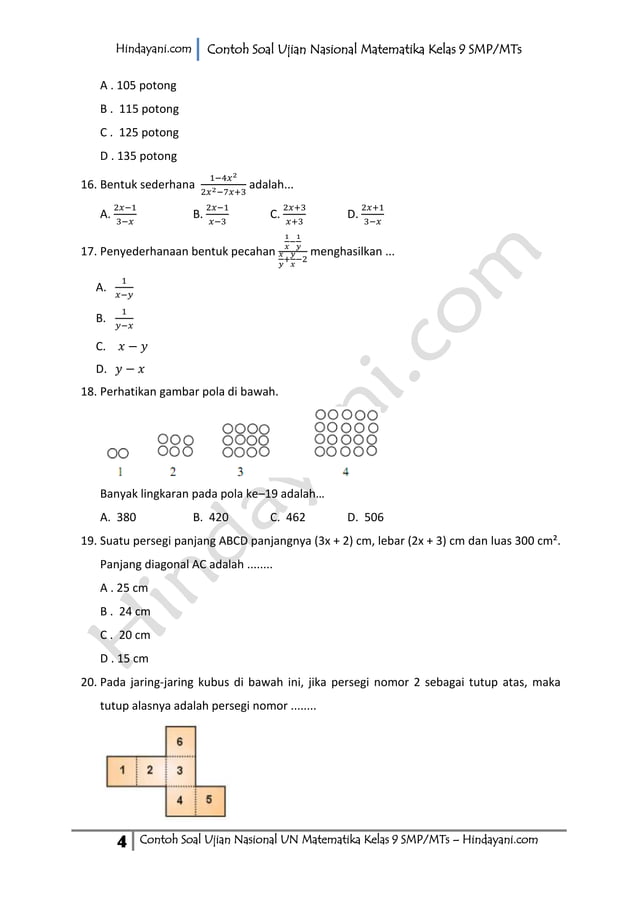 Contoh soal-ujian-nasional-un-matematika-kelas-9-smp-m ts | PDF
