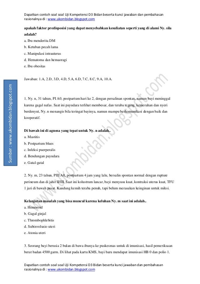 Download Contoh Soal Uji Kompetensi Bidan Pdf - Ahli Soal