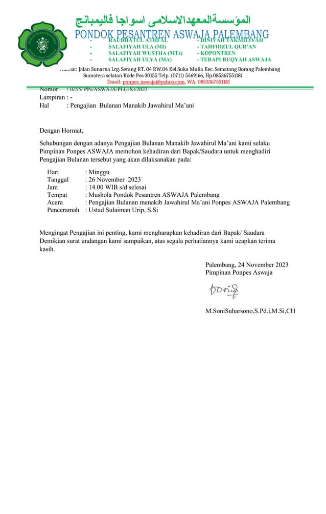 Contoh surat undangan resmi Pondok pesantren .docx