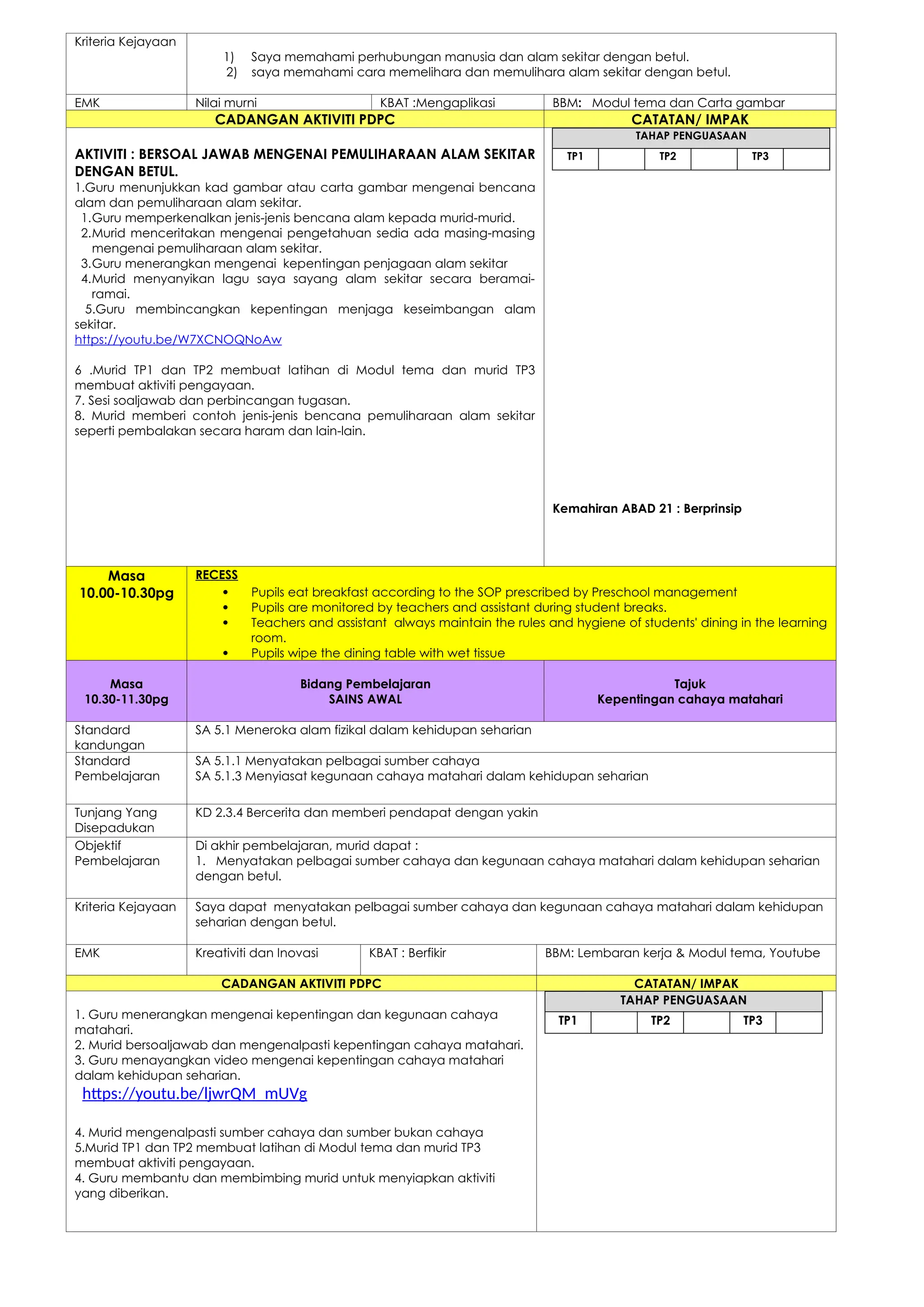 CONTOH 2 RPH PRA 2022-TS25.docprasekolahx | PDF