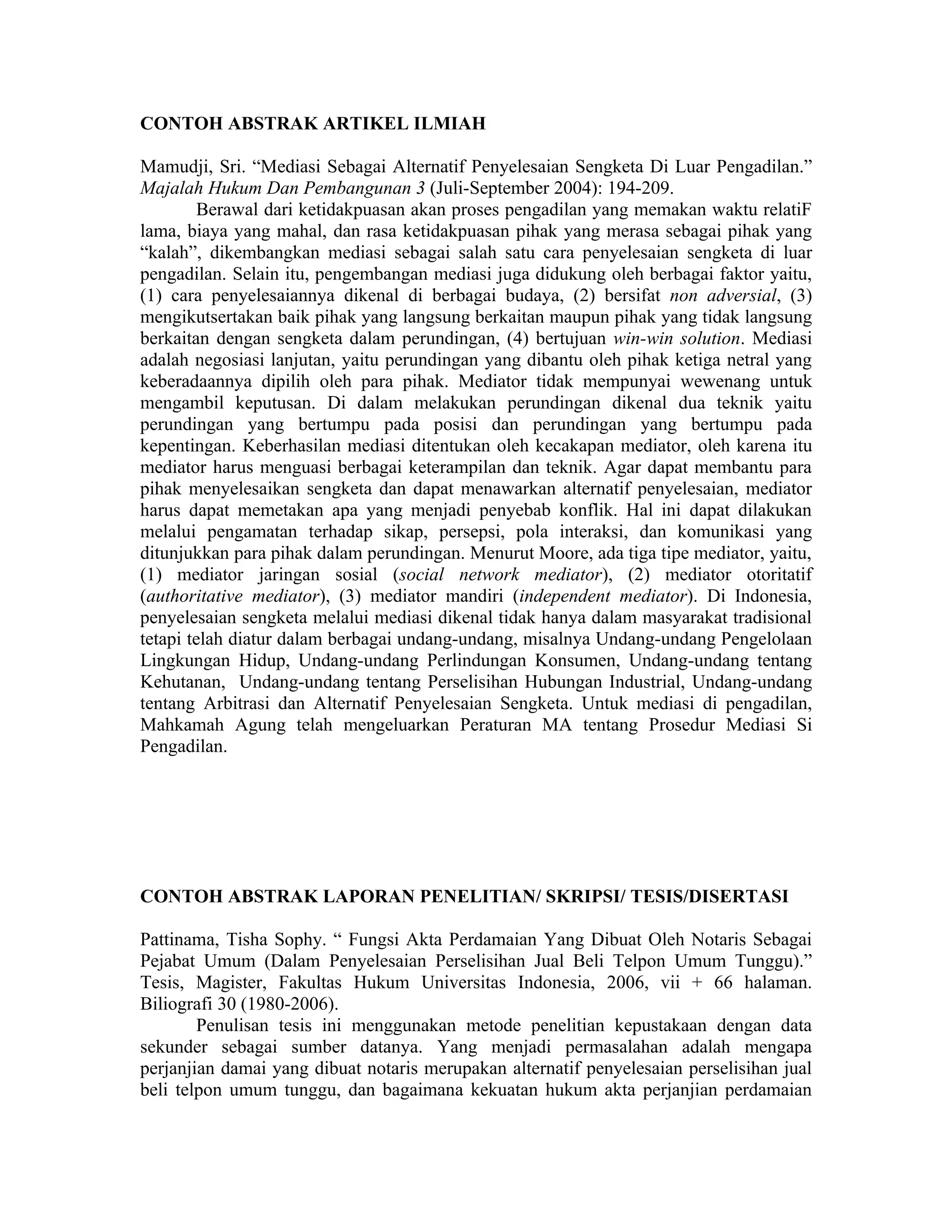 Contoh abstrak artikel ilmiah | DOC