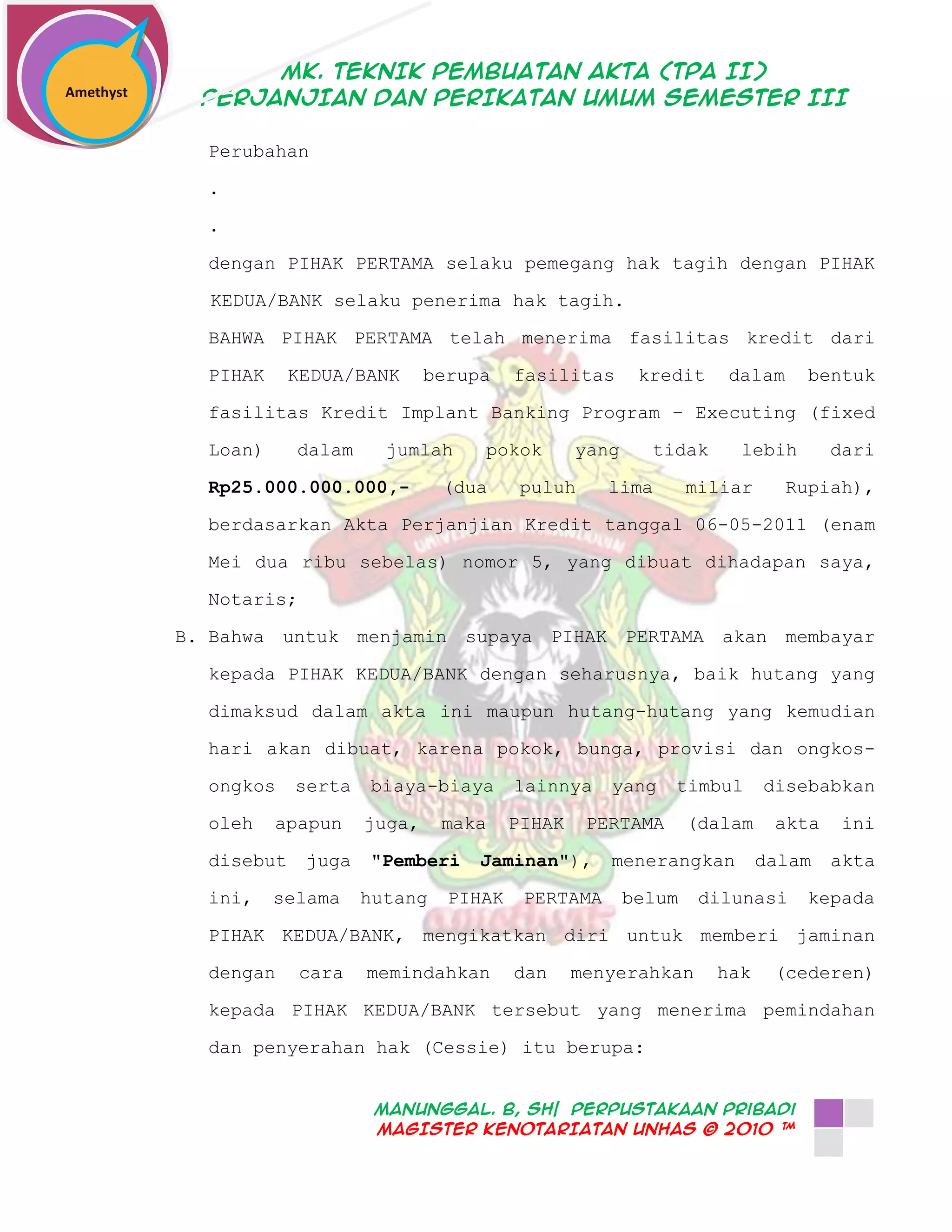 Contoh akta pengalihan hak (cessie) | DOCX