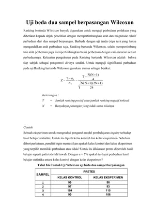 Contoh analisis uji beda nonparamaetrik wilcoxon | DOCX