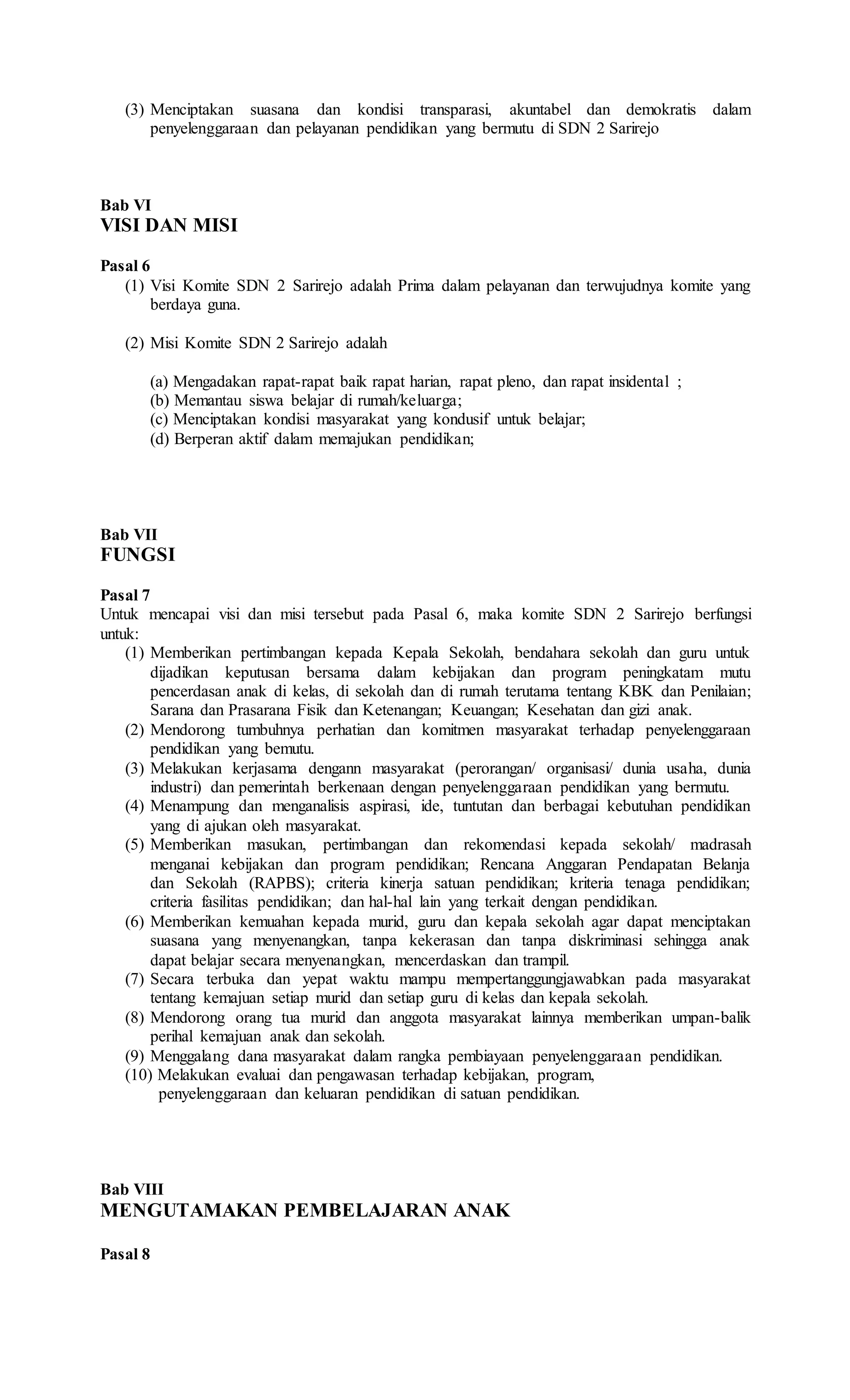 Contoh anggaran dasar dan anggaran rumah tangga komite sekolah | DOCX