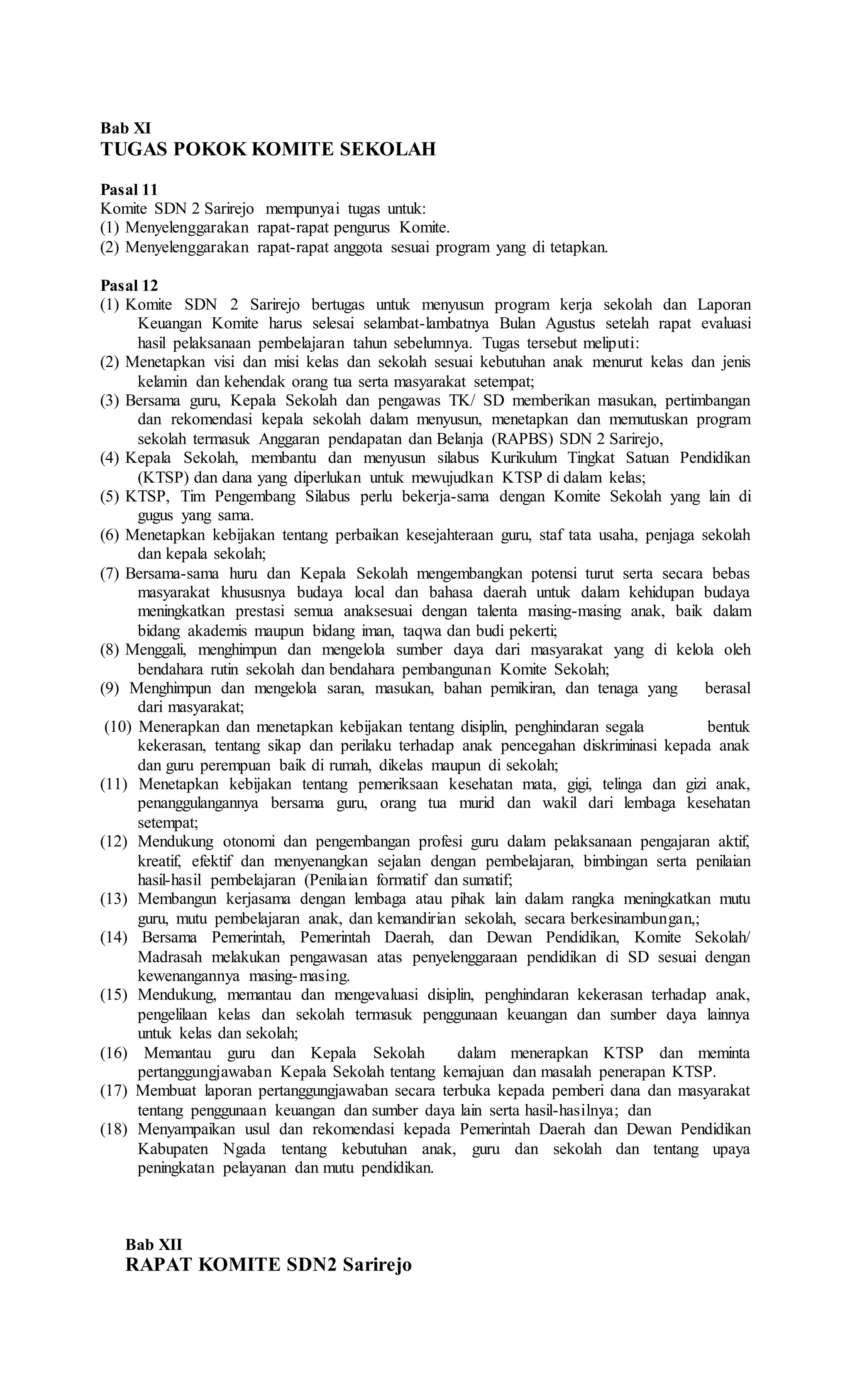 Contoh anggaran dasar dan anggaran rumah tangga komite sekolah | DOCX