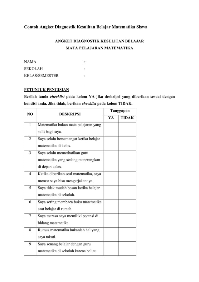 Contoh angket | DOCX