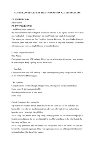 Contoh announcement text | DOCX