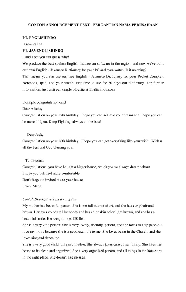 Contoh announcement text | DOCX