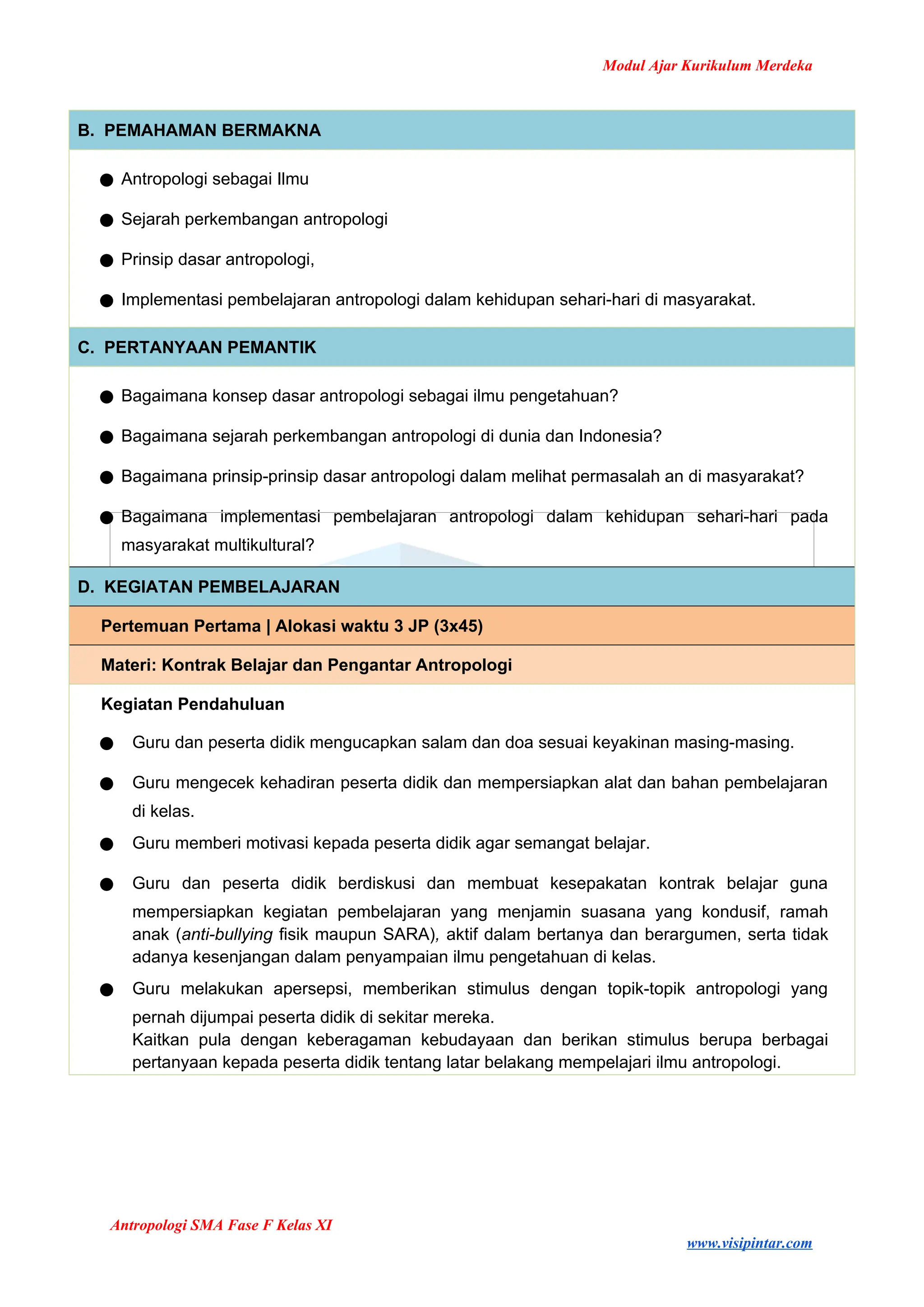 Modul Ajar Antropologi SMA Kelas 11 Kurikulum Merdeka | DOCX