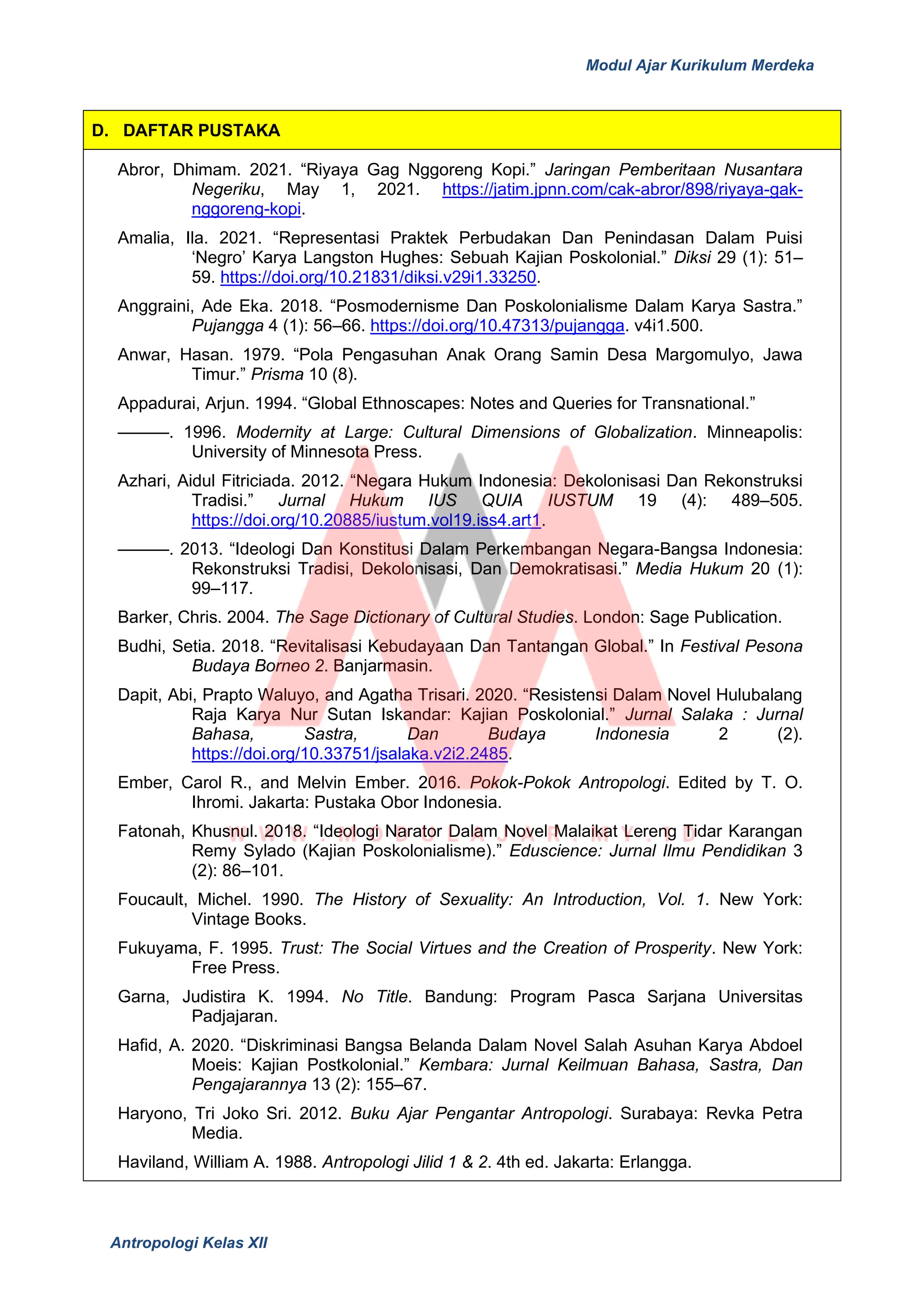 Modul Ajar Antropologi Kelas 12 Kurikulum Merdeka | PDF