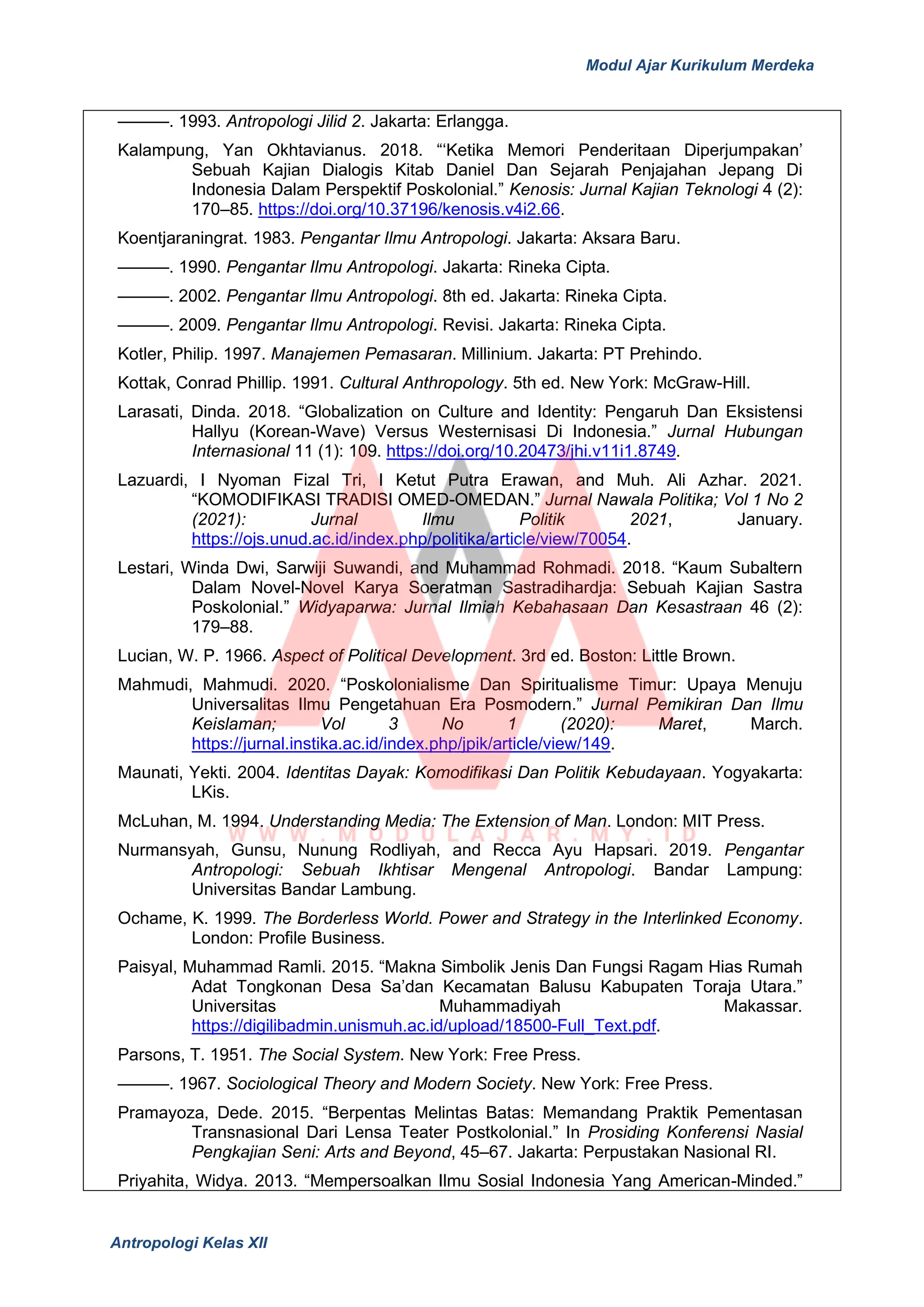 Modul Ajar Antropologi Kelas 12 Kurikulum Merdeka | PDF