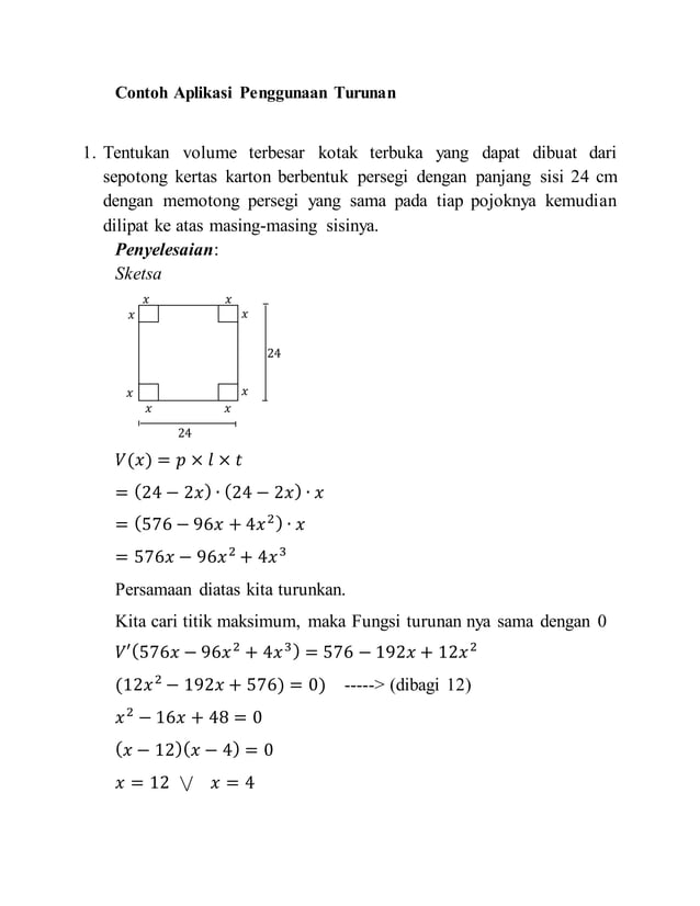 Contoh aplikasi penggunaan turunan | PDF