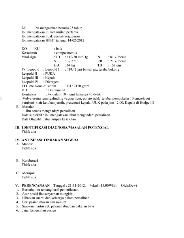 Contoh askeb bersalin normal | DOCX