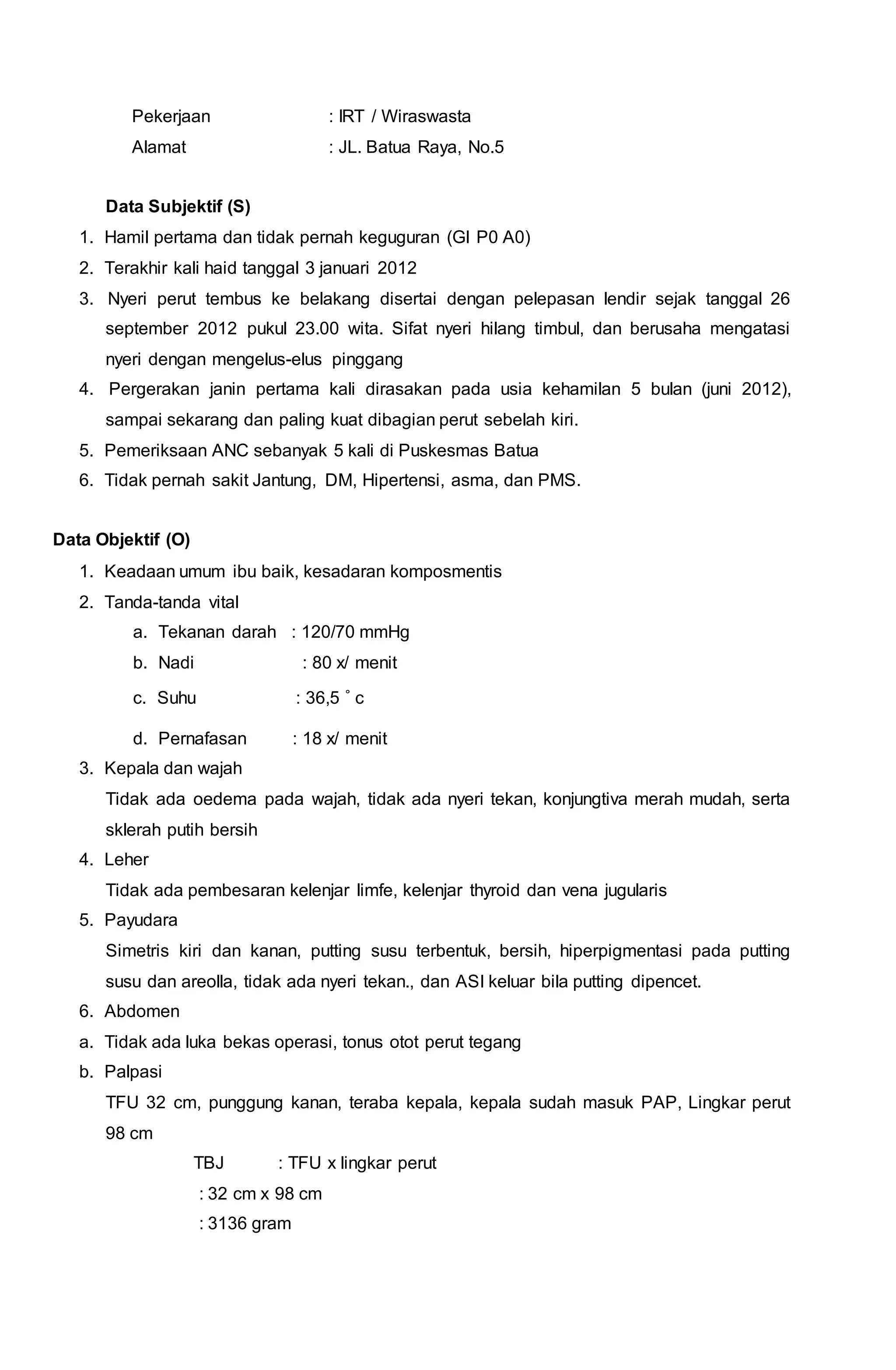 Contoh askeb persalinan normal | DOCX
