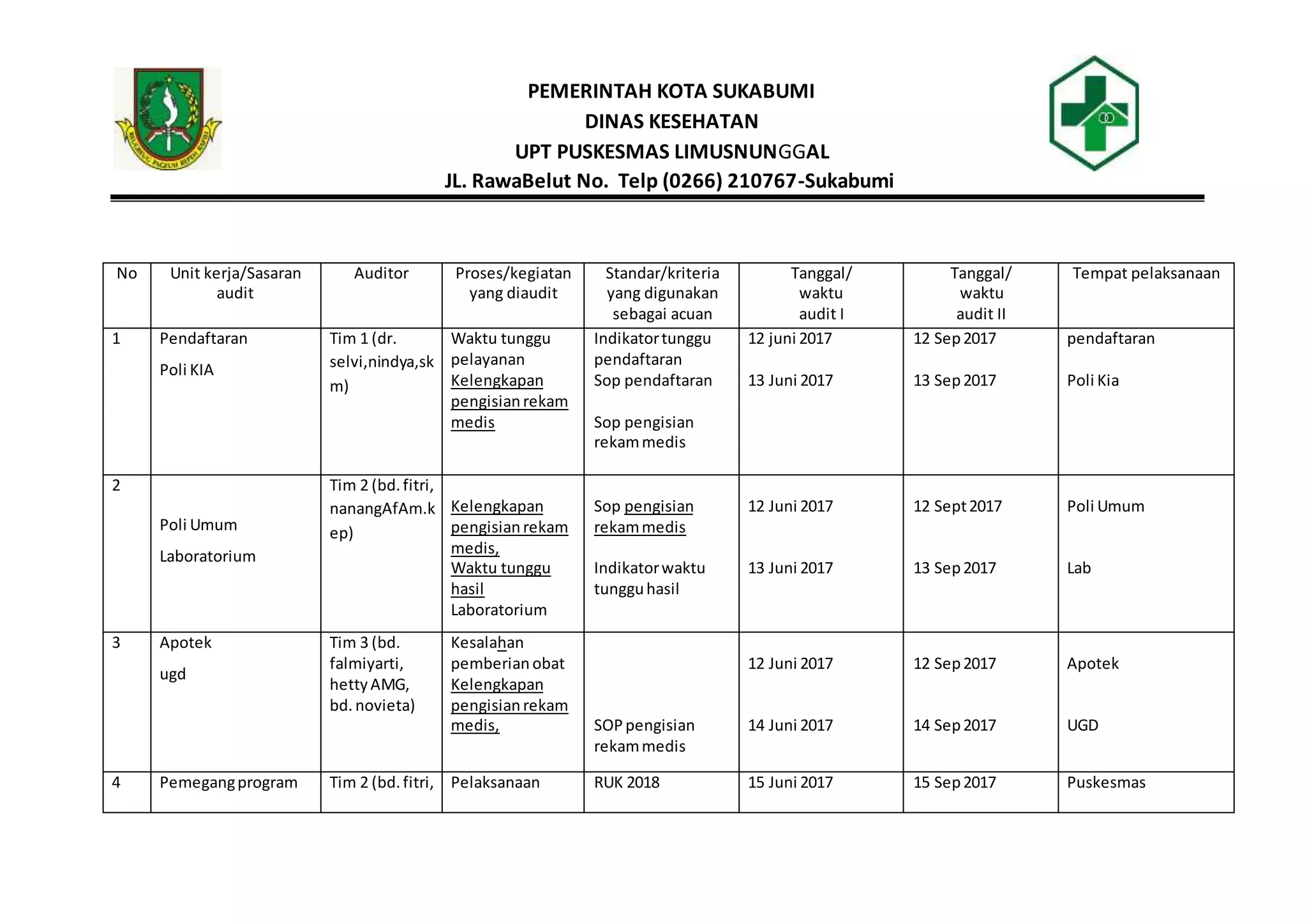 Contoh audit plan dan instrumen audit pkm | DOCX