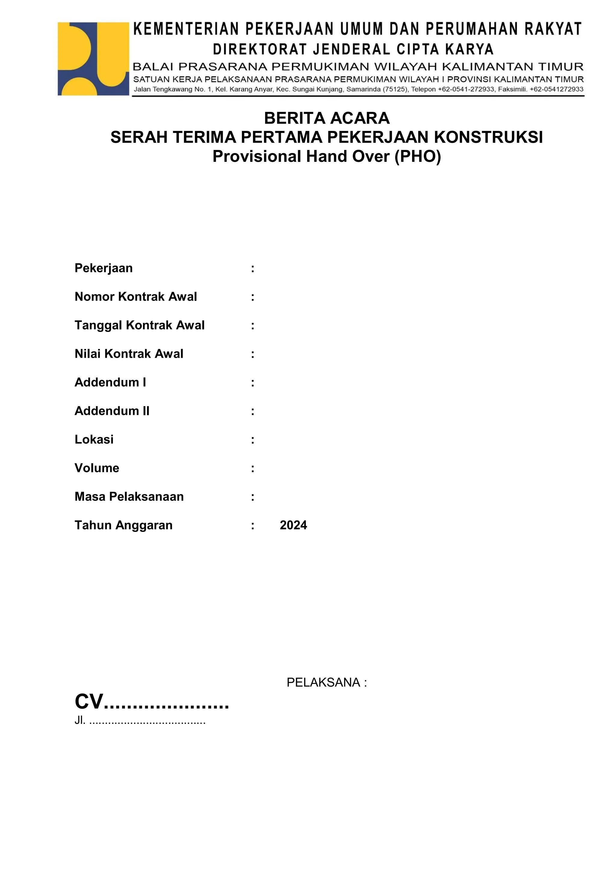 Contoh Berita acara PHO ke PPK untuk pekrjaan bangunan Gedung | PDF