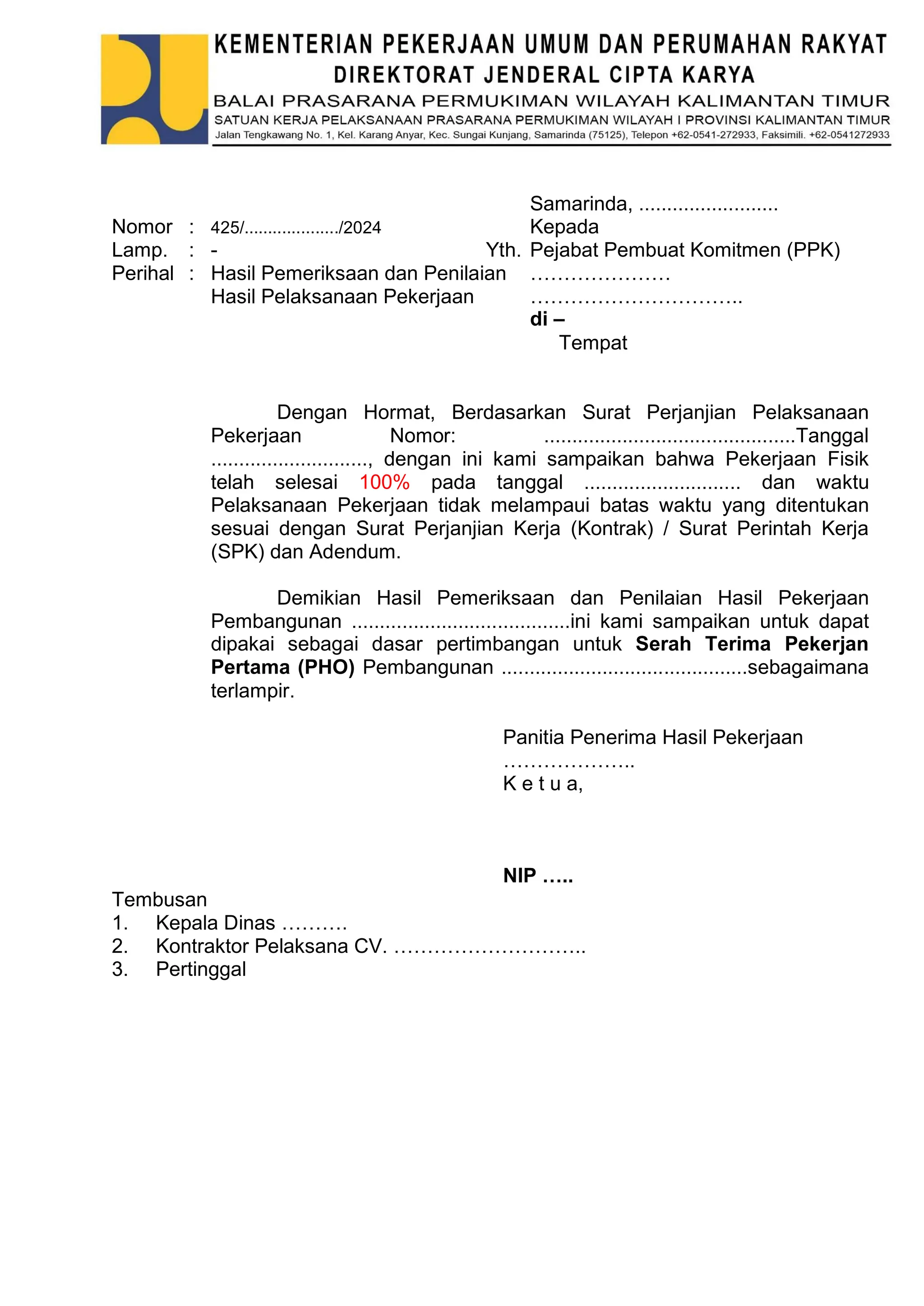 Contoh Berita acara PHO ke PPK untuk pekrjaan bangunan Gedung | PDF