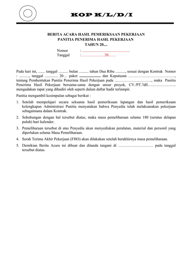 Contoh berita acara pho proses ba pemeriksaan pek | DOC