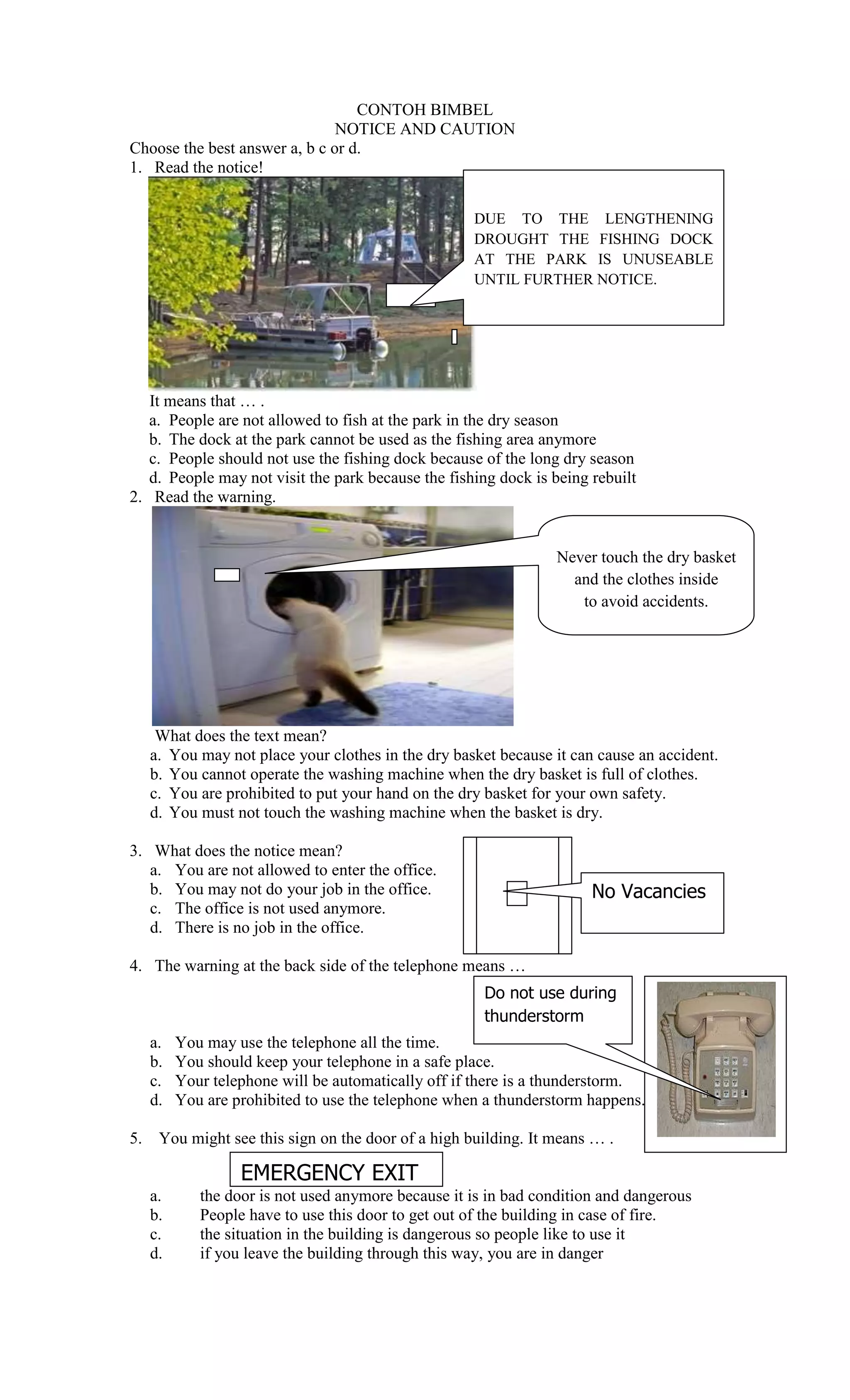 Contoh SOAL CAUTION, NOTICE, WARNING UN BAHASA INGGRIS SMP 2014 | DOCX