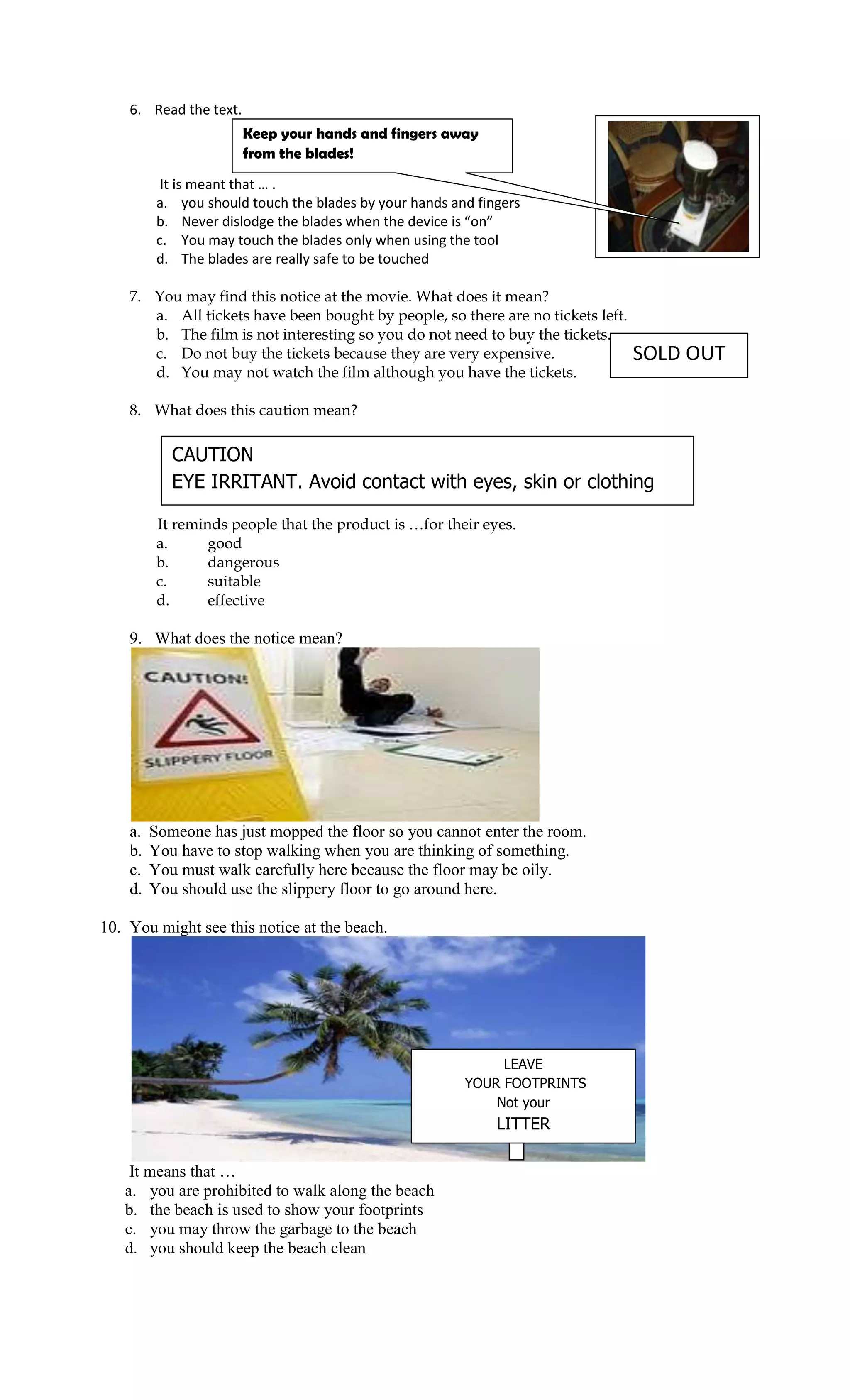 Contoh SOAL CAUTION, NOTICE, WARNING UN BAHASA INGGRIS SMP 2014 | DOCX