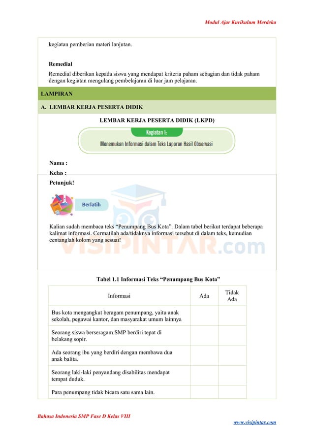 Modul Ajar Bahasa Indonesia SMP Kelas 8 Kurikulum Merdeka | DOCX
