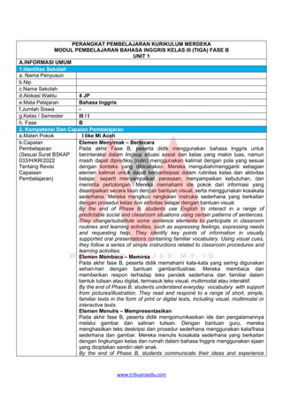 Modul Ajar B Inggris Kelas 3 Kurikulum Merdeka | PDF