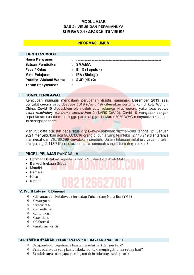 Modul Ajar Biologi Kelas 10 Deep Learning | PDF