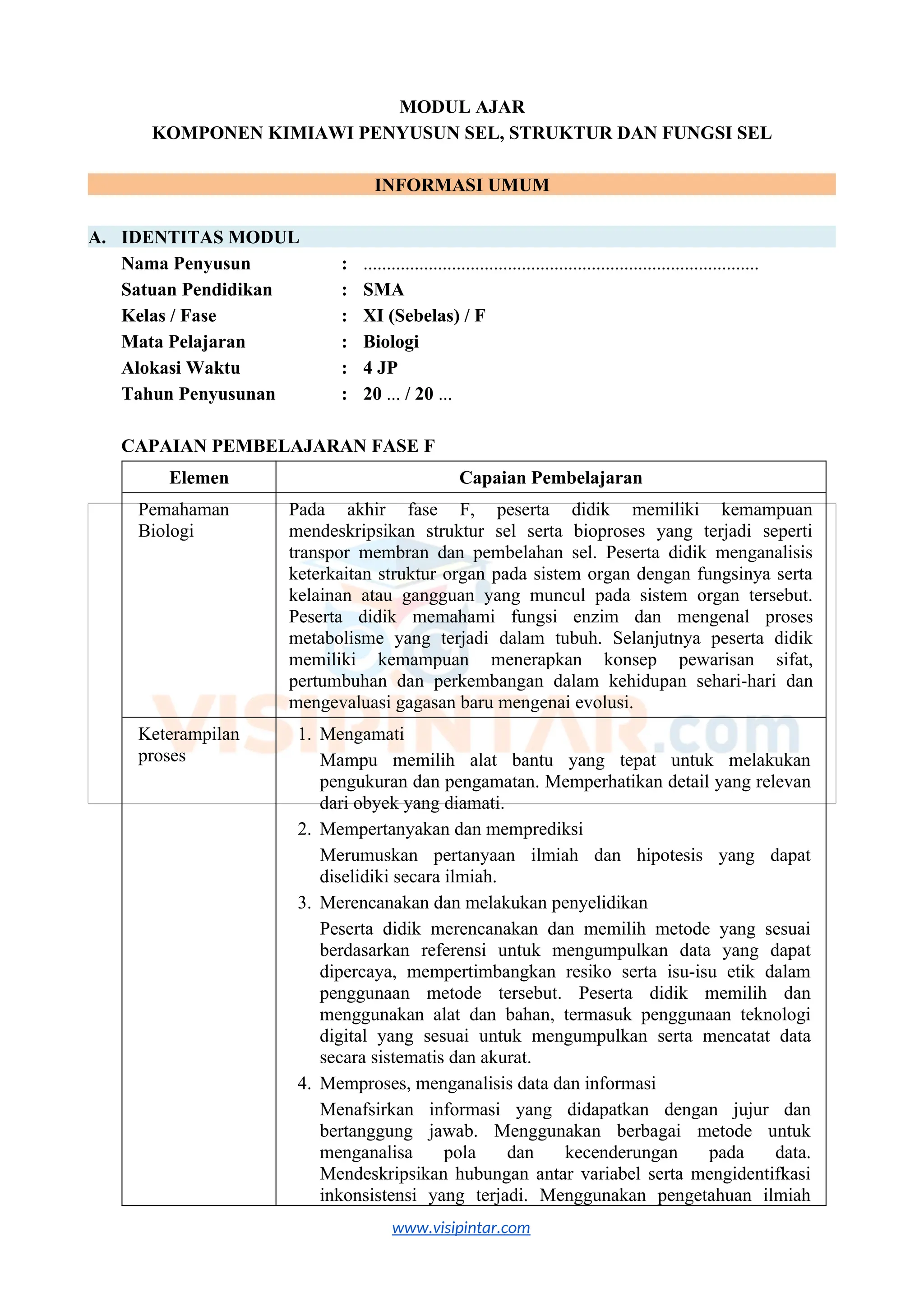 Modul Ajar Biologi SMA Kelas 11 Kurikulum Merdeka | DOCX