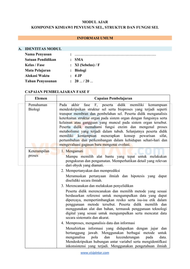 Modul Ajar Biologi SMA Kelas 11 Kurikulum Merdeka | DOCX