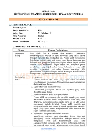 Modul Ajar Biologi SMA Kelas 11 Kurikulum Merdeka | DOCX