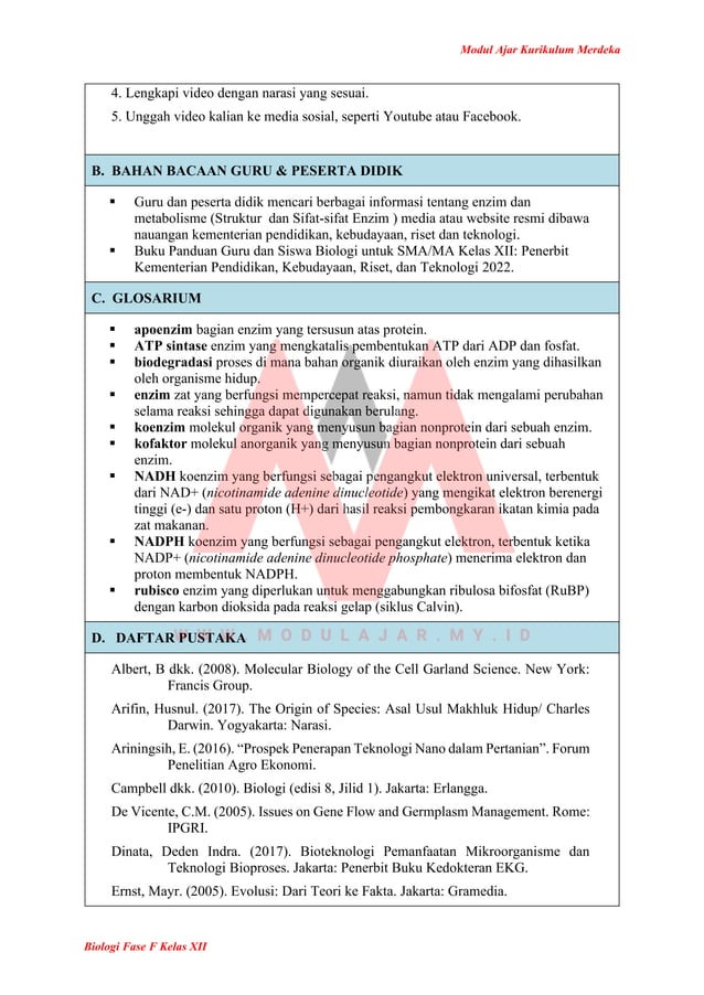 Modul Ajar Biologi Kelas 12 Kurikulum Merdeka | PDF