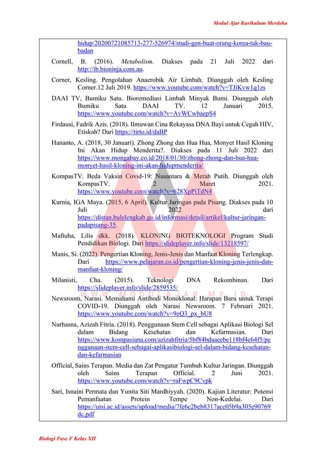Modul Ajar Biologi Kelas 12 Kurikulum Merdeka | PDF
