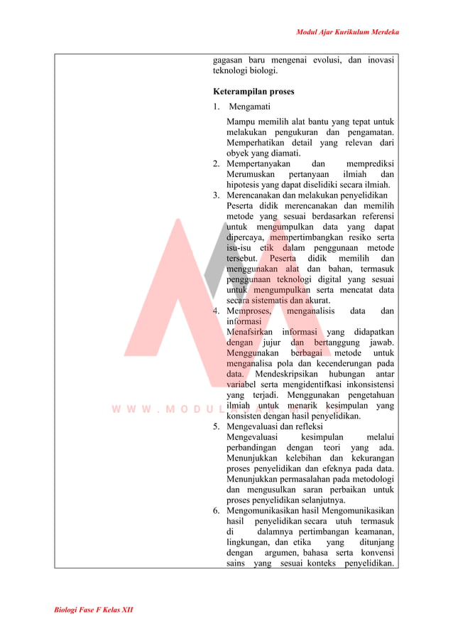 Modul Ajar Biologi Kelas 12 Kurikulum Merdeka | PDF