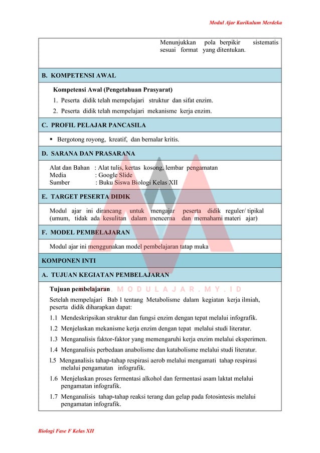 Modul Ajar Biologi Kelas 12 Kurikulum Merdeka | PDF