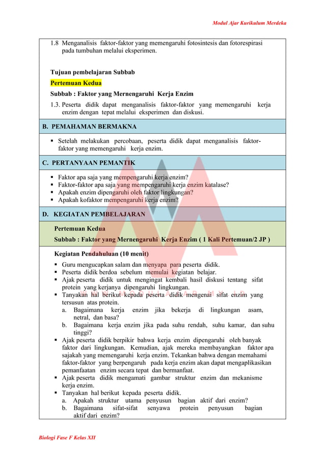 Modul Ajar Biologi Kelas 12 Kurikulum Merdeka | PDF